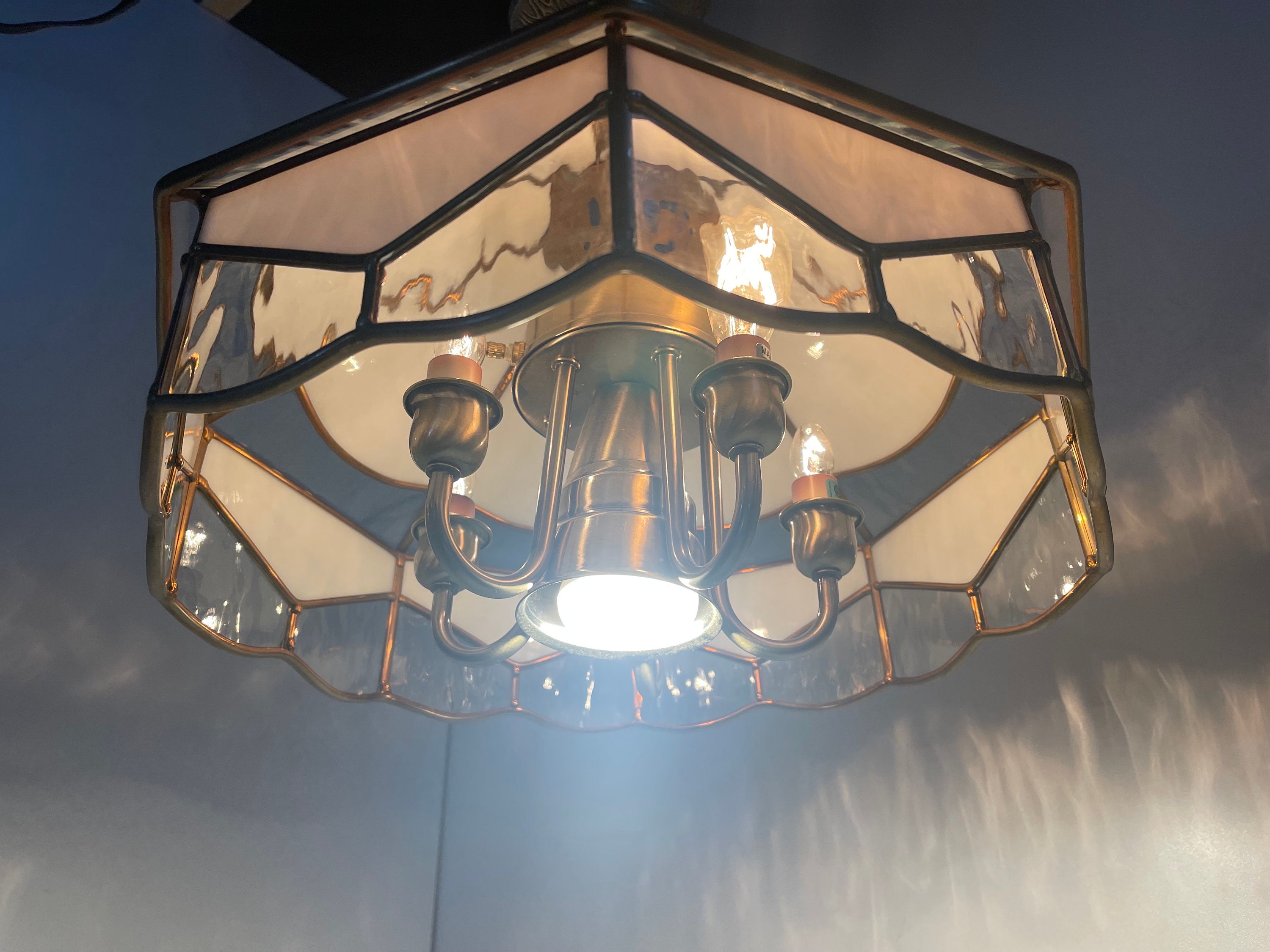 Tiffany Style Ceiling Light Pool Table Lamp White Stained - Etsy