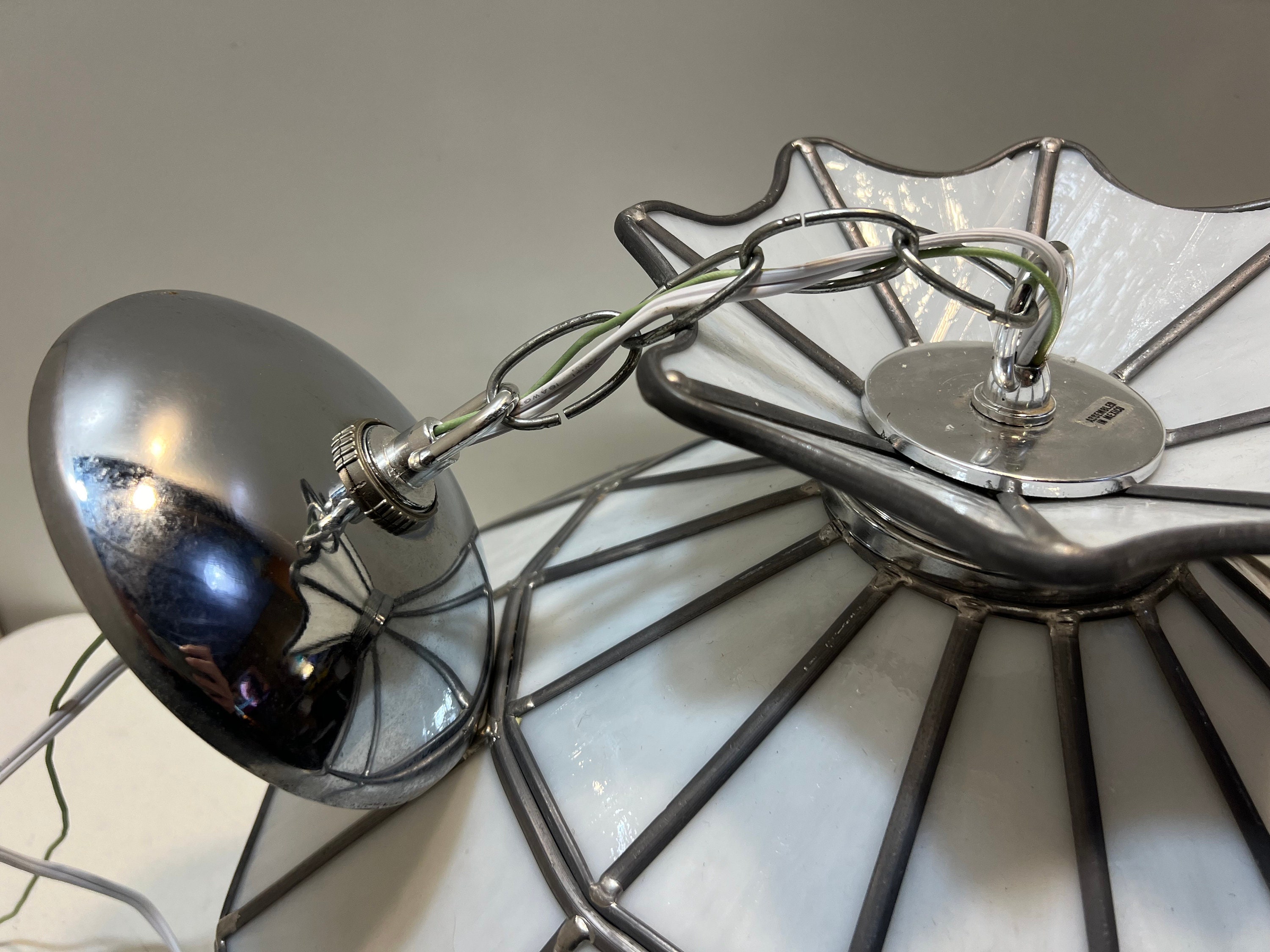 Tiffany Style Ceiling Light Pool Table Lamp Stained Glass White & Clear ...