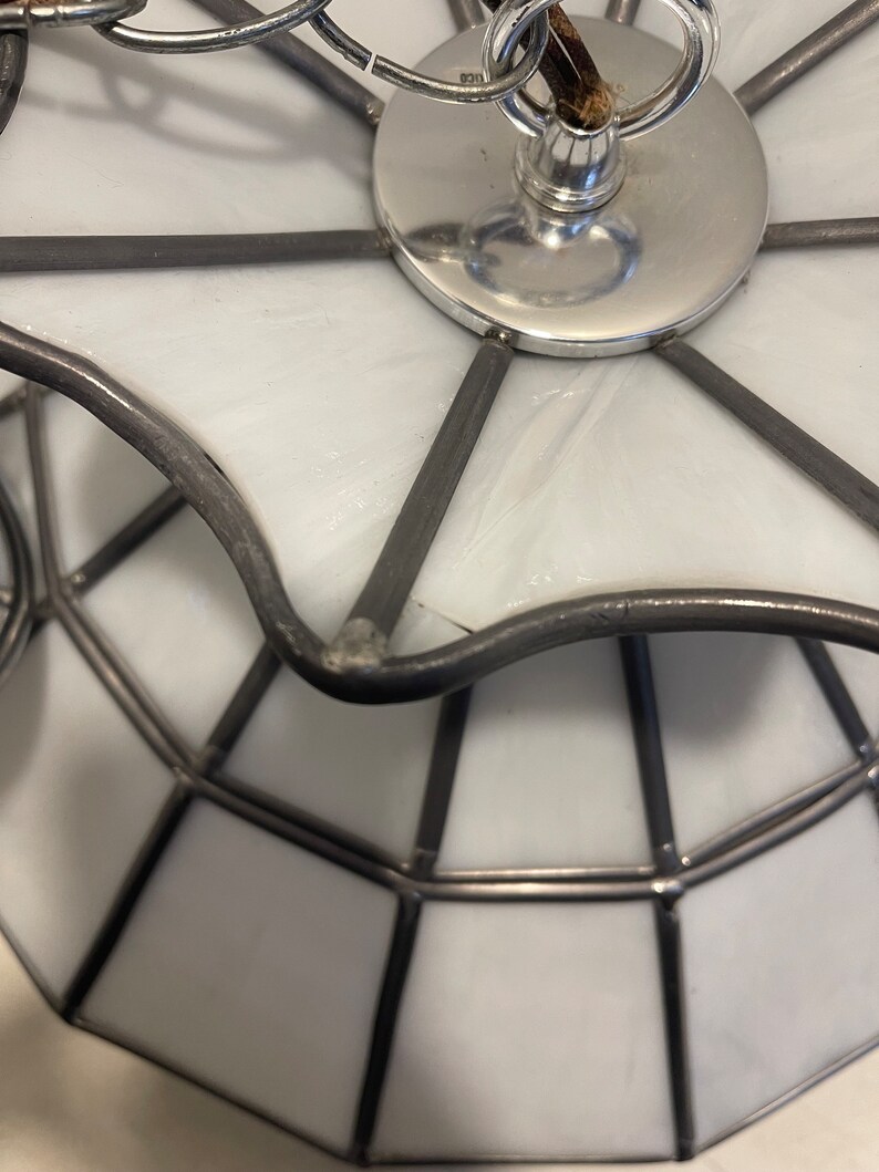 Tiffany Style Ceiling Light Pool Table Lamp Stained Glass White & Clear ...