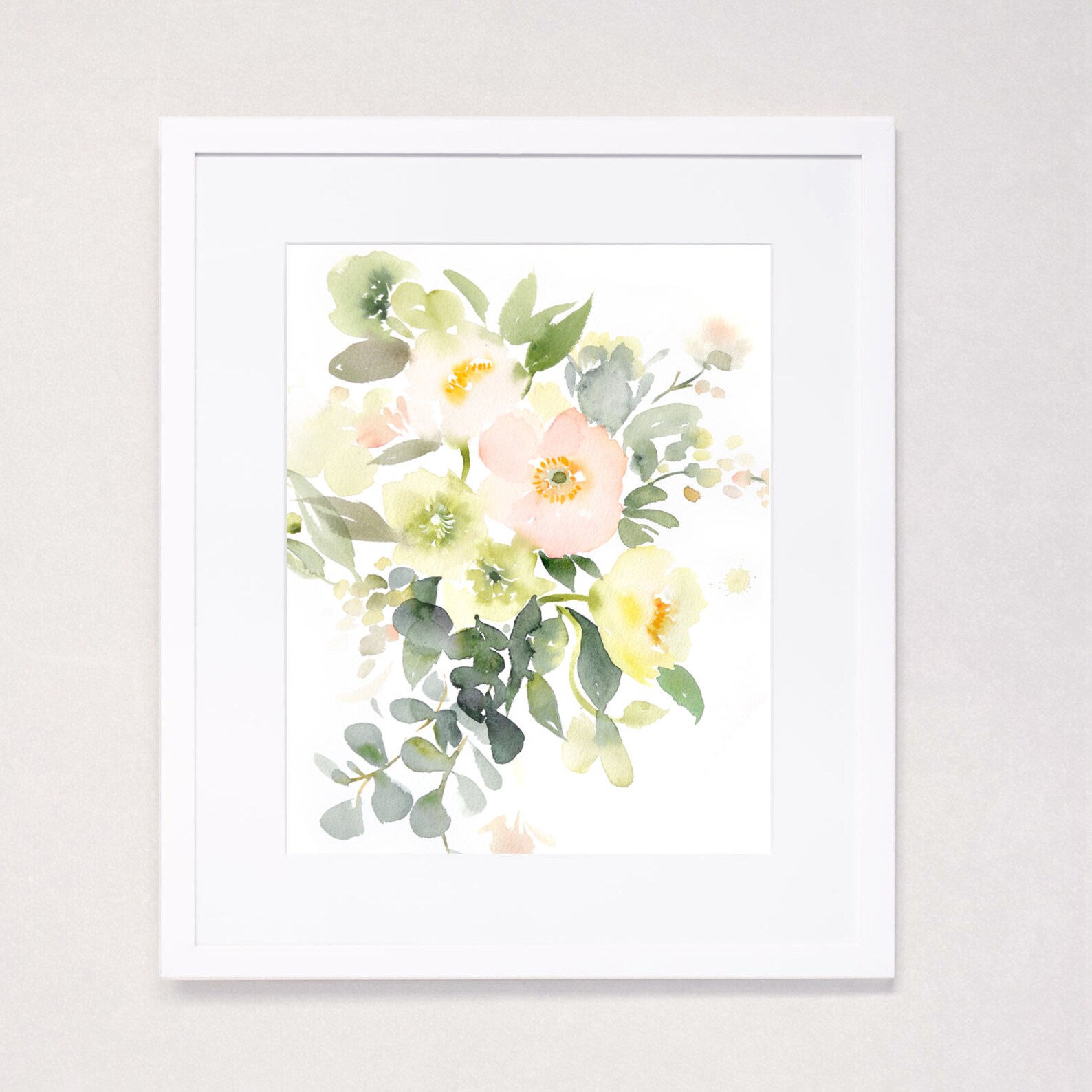Subtle Poppies and Hellebores Bouquet Watercolor Art Print - Etsy
