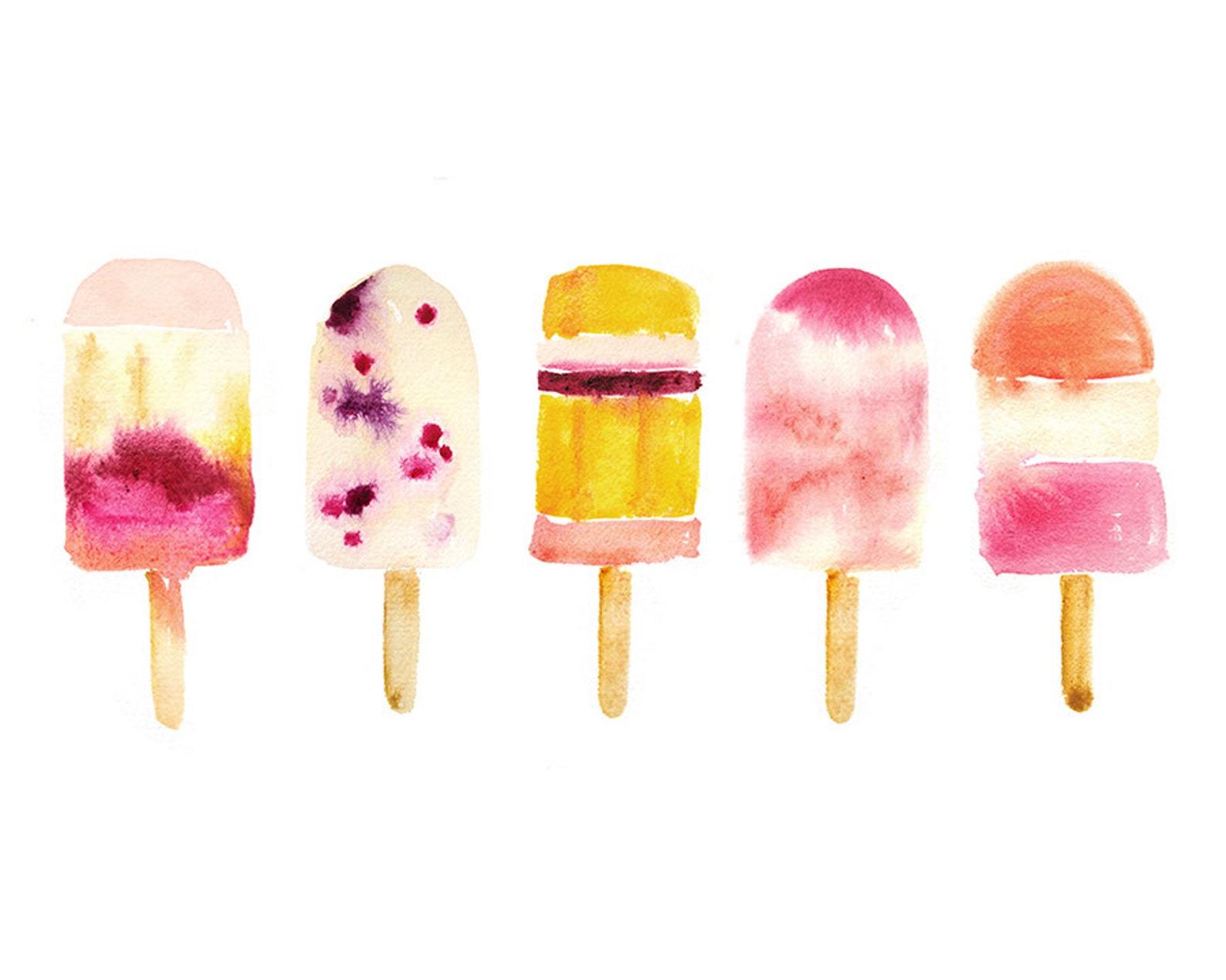 Oh Summer - Popsicle Watercolor Art Print in Cheerful Fuchsia ...