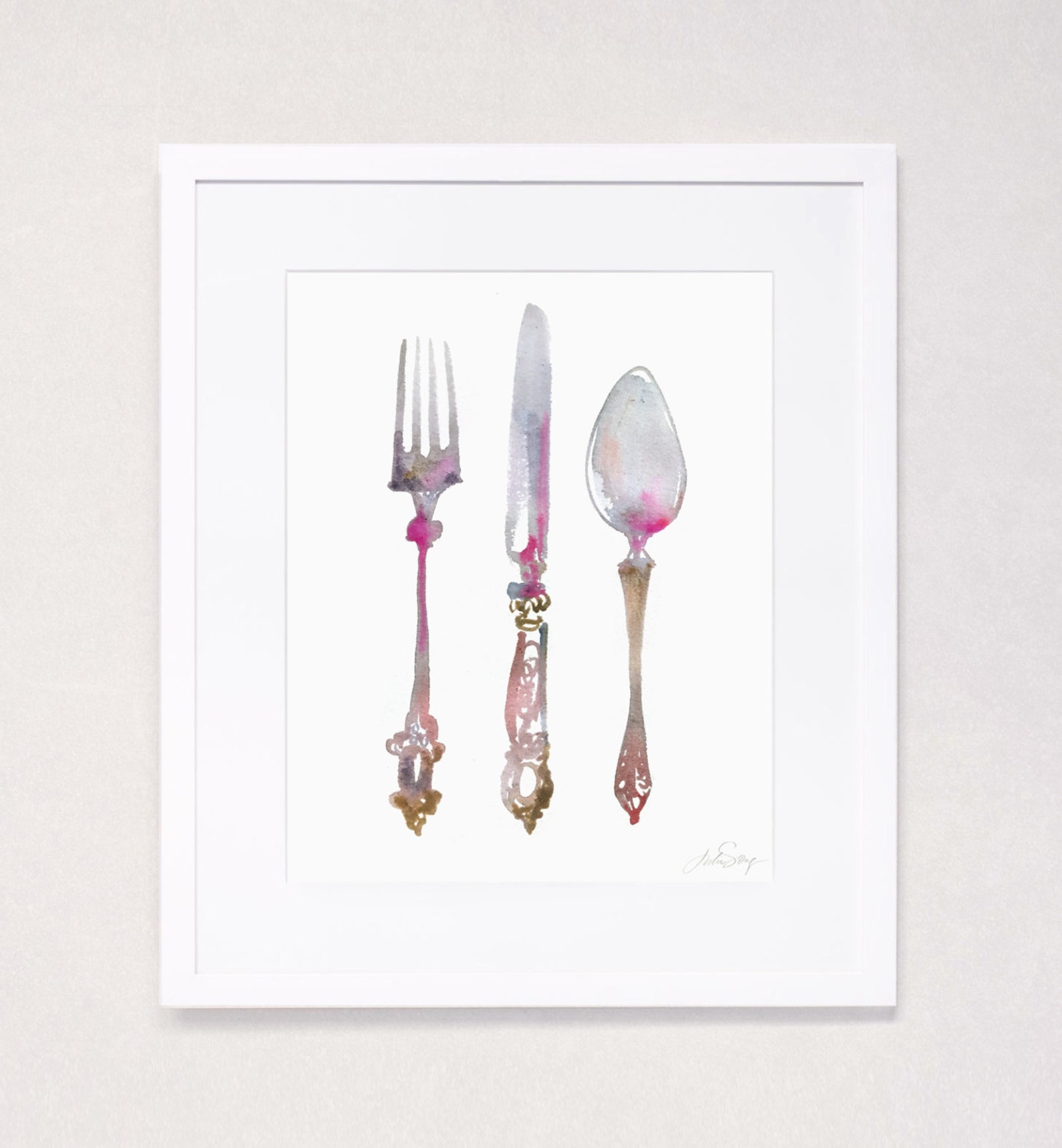 Savor - Vintage Flatware Watercolor Art Print - Etsy