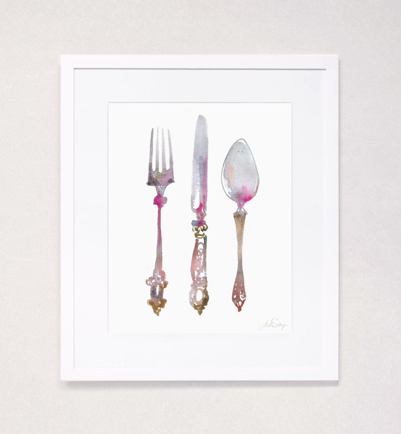 Savor - Vintage Flatware Watercolor Art Print - Etsy