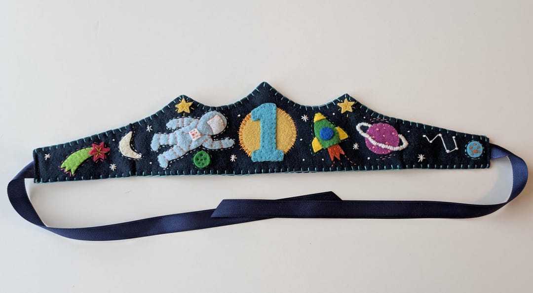 Handmade Felt Birthday Crown - Any Year, Outer Space Astronaut Theme ...