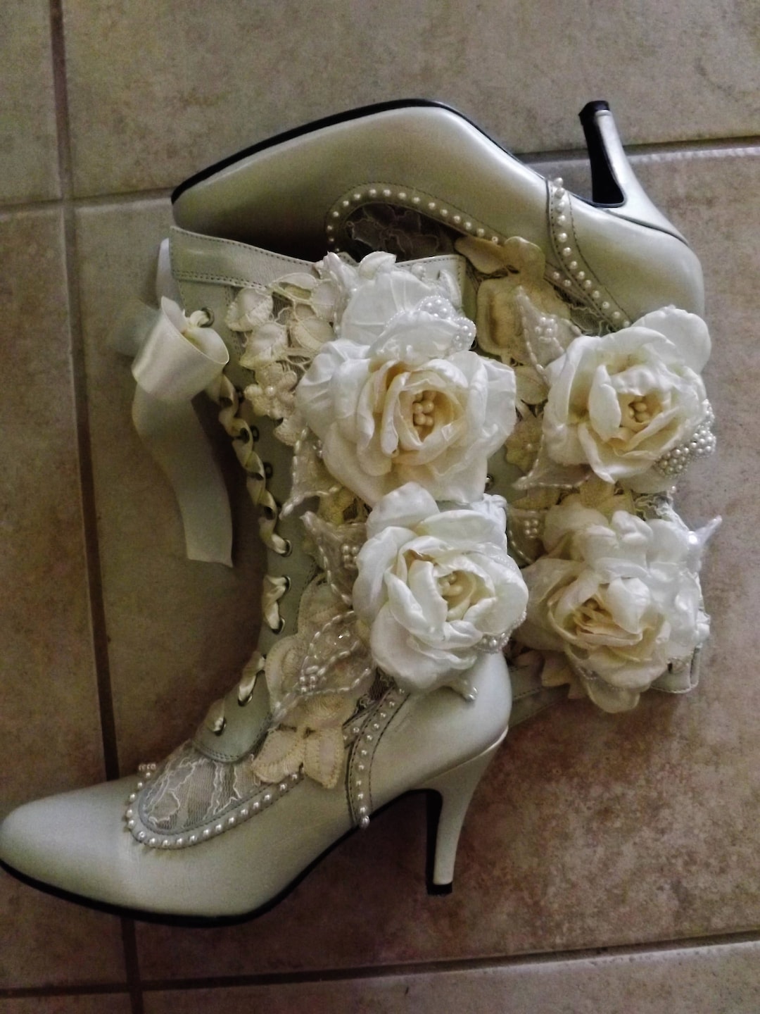 Ready TO SHIP 6 Size Beige Ivory Victorian Leather Lace Fabric Roses ...