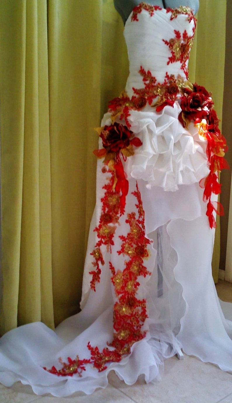 MADE to ORDER Handmade Red White Wedding Dress Train Red Gold - Etsy