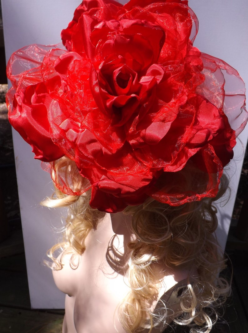 Wedding Head Piece Huge Bright Red Rose Spectacular Hat Clip | Etsy