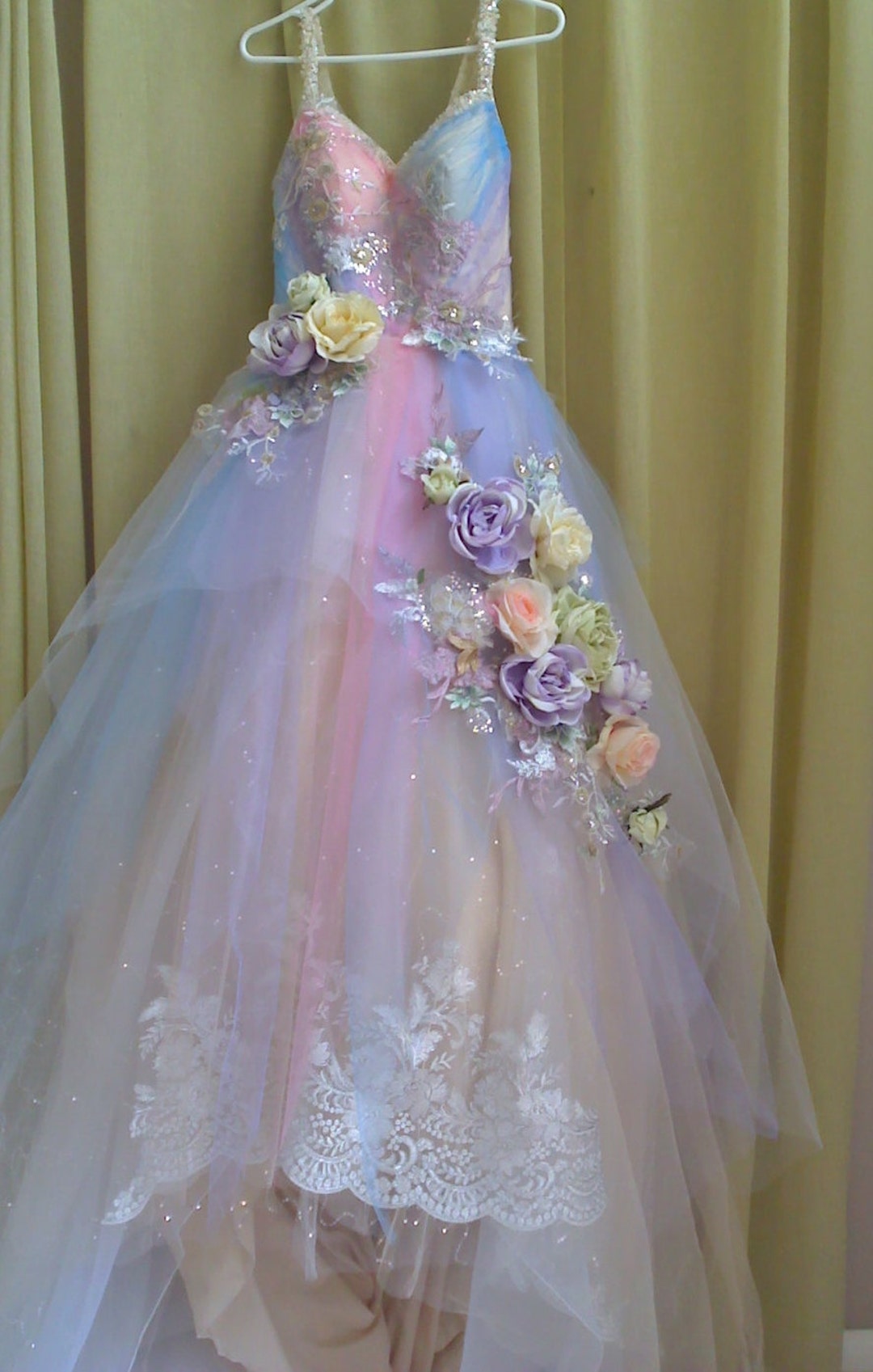 MADE to ORDER Fairy Rainbow Pastel Tones Wedding Dress Fairy Roses ...