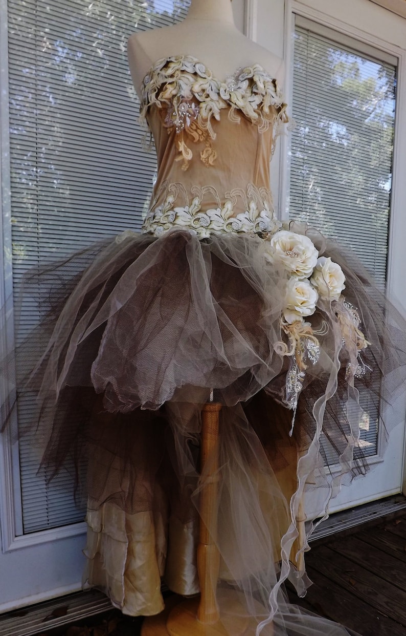 CUSTOM Handmade Wedding Dress Mini Plus Tail Beige Roses Tulle - Etsy