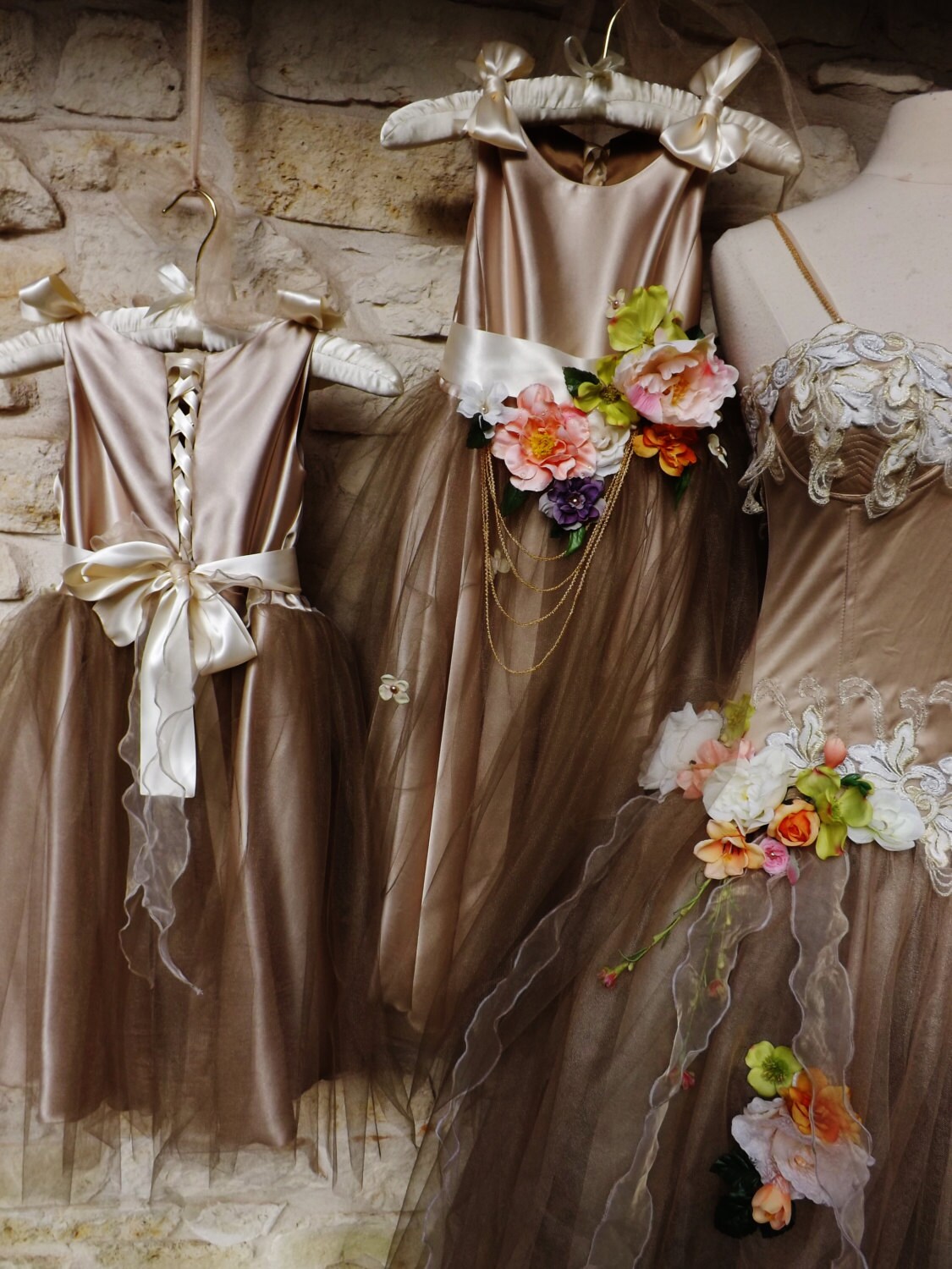 Made to Order Flower Girl Lace Up Back Dress Beige Tulle Skirt | Etsy