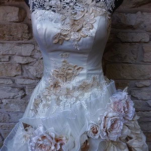 MADE TO ORDER of White Ivory Roses Victorian Short in Front Drapped ...
