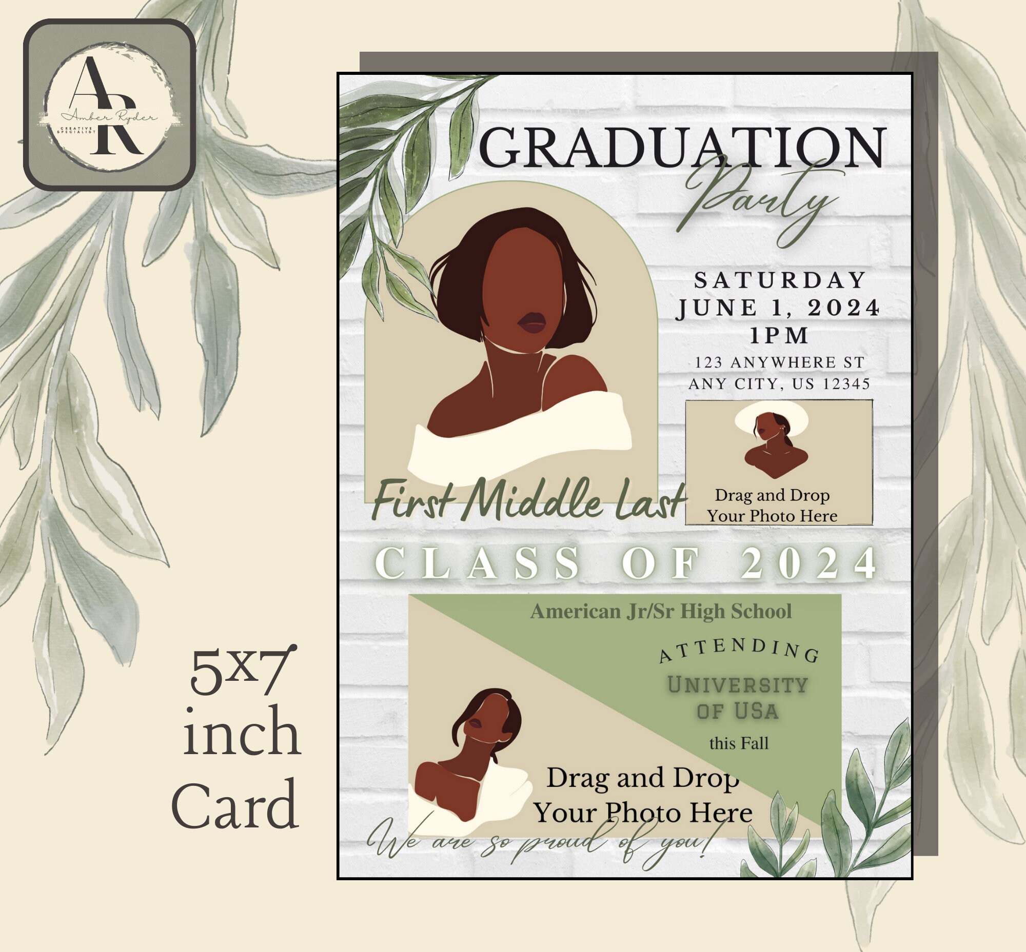 Boho Graduation Invitation Template, Senior Graduate Announcement ...