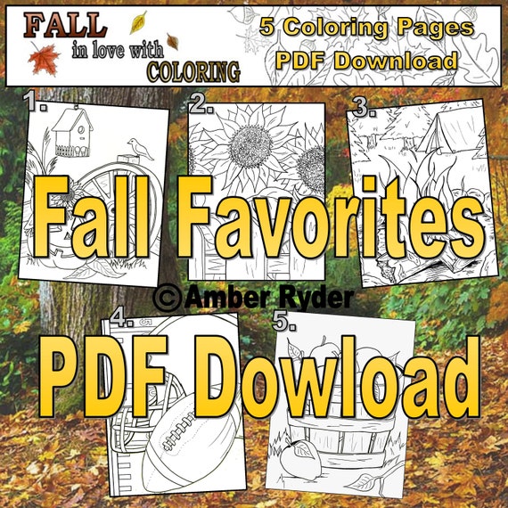 Fall Coloring Page PDF Download fall Favorites Group - Etsy
