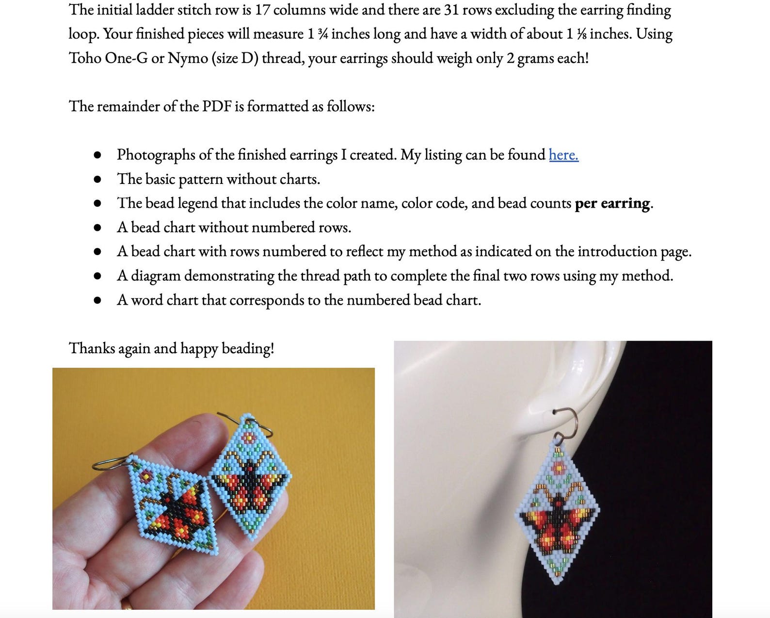 Moth Seed Bead Earring Pattern: Brick Stitch (PDF) - Etsy