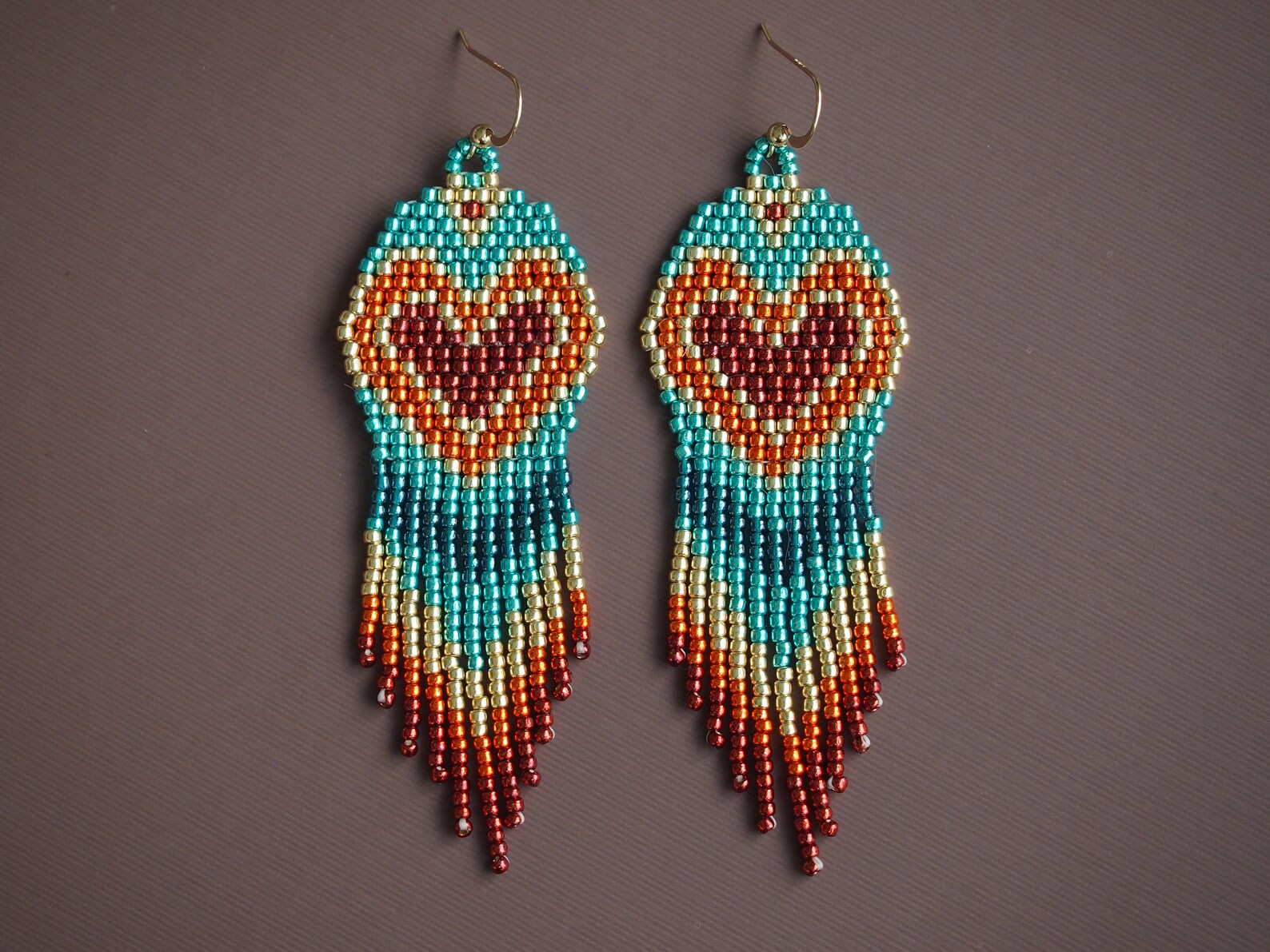 PATTERN: Sacred Heart Aflame Seed Bead Fringe Earring Pattern - Etsy