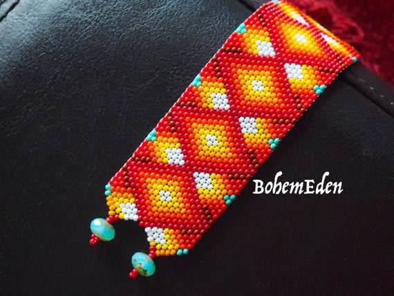 Beading Pattern: Flaming Diamonds Seed Bead Fire Ombre | Etsy