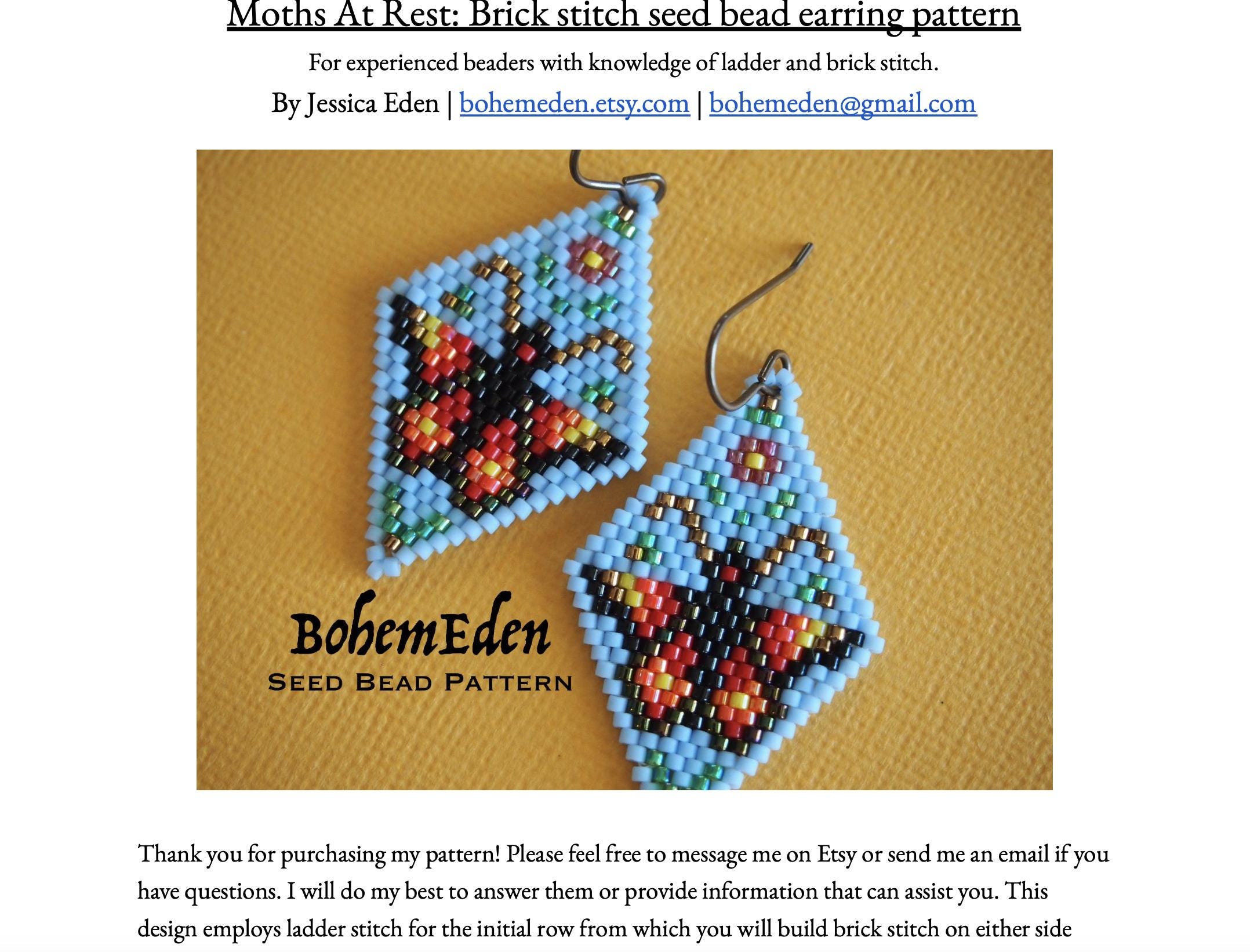 Moth Seed Bead Earring Pattern: Brick Stitch (PDF) - Etsy
