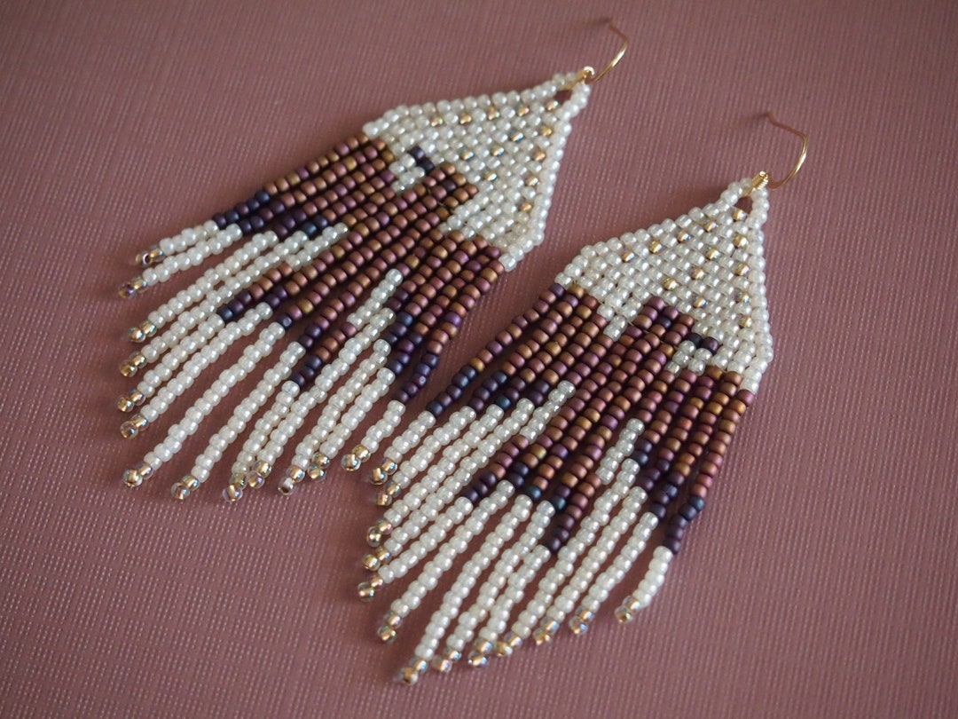 Copper Hawks: Seed Bead Hawk Fringe Earrings. Matte Copper Hawk Design ...