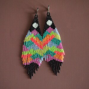 Full Moon Over an Abstract Neon Mountain Range Seed Bead PATTERN for ...