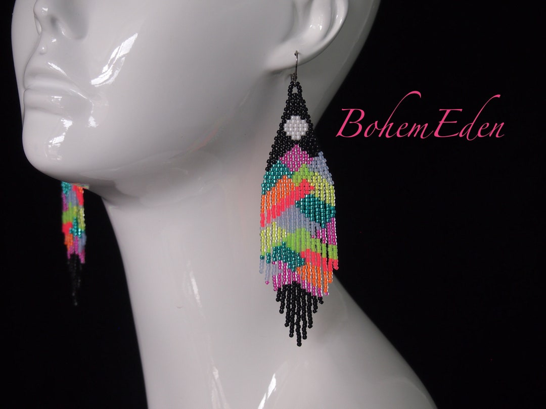 Full Moon Over an Abstract Neon Mountain Range Seed Bead PATTERN for ...