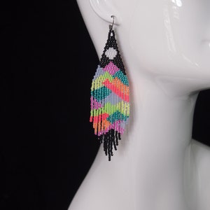 Full Moon Over an Abstract Neon Mountain Range Seed Bead PATTERN for ...