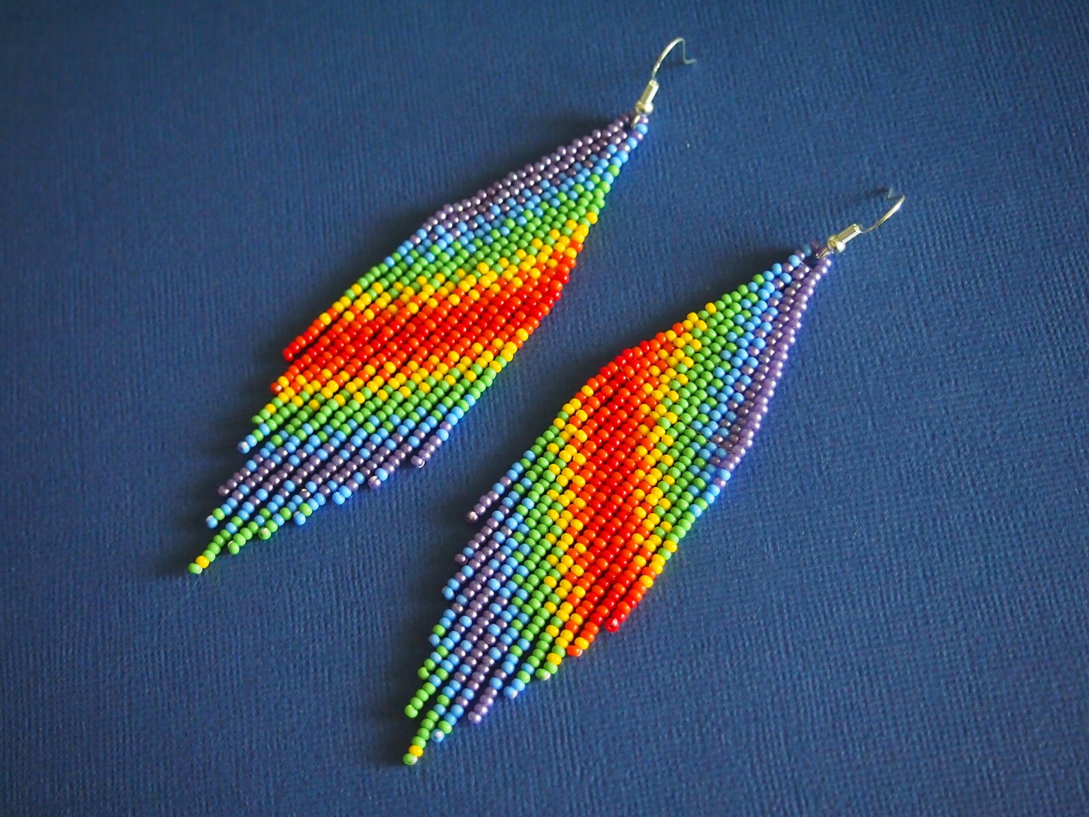Bohemeden Prismatic Collection: Rainbow Graffiti Czech Glass Beaded Fringe Earrings Bright ...