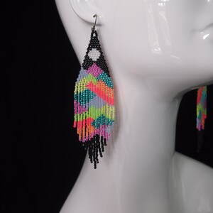 Full Moon Over an Abstract Neon Mountain Range Seed Bead PATTERN for ...