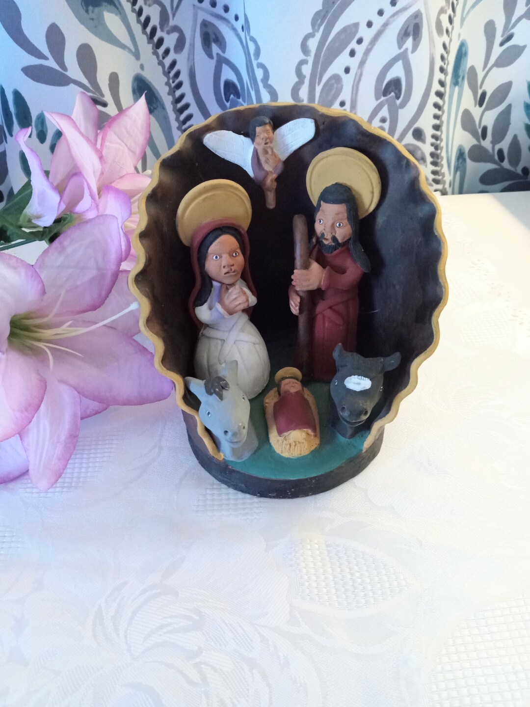 Folk Art Nativity Pottery Sculpture Figurine Made in Peru by Cristobal ...