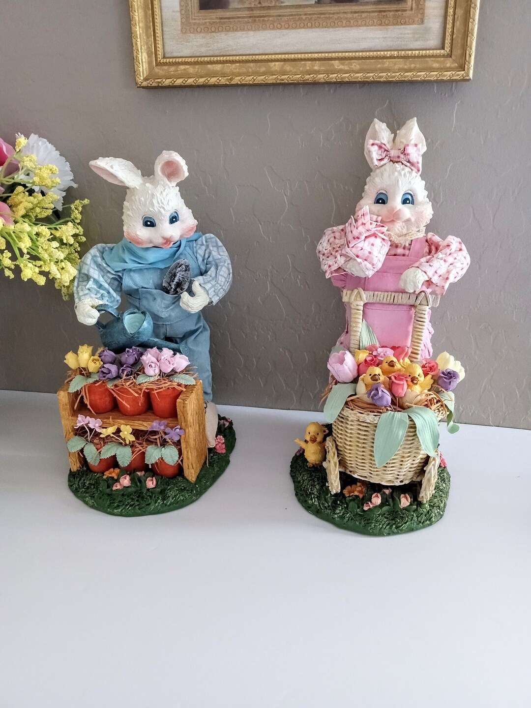 Vintage Spring Bunny Rabbits Paper Mache Figurines Home Decor Easter - Etsy