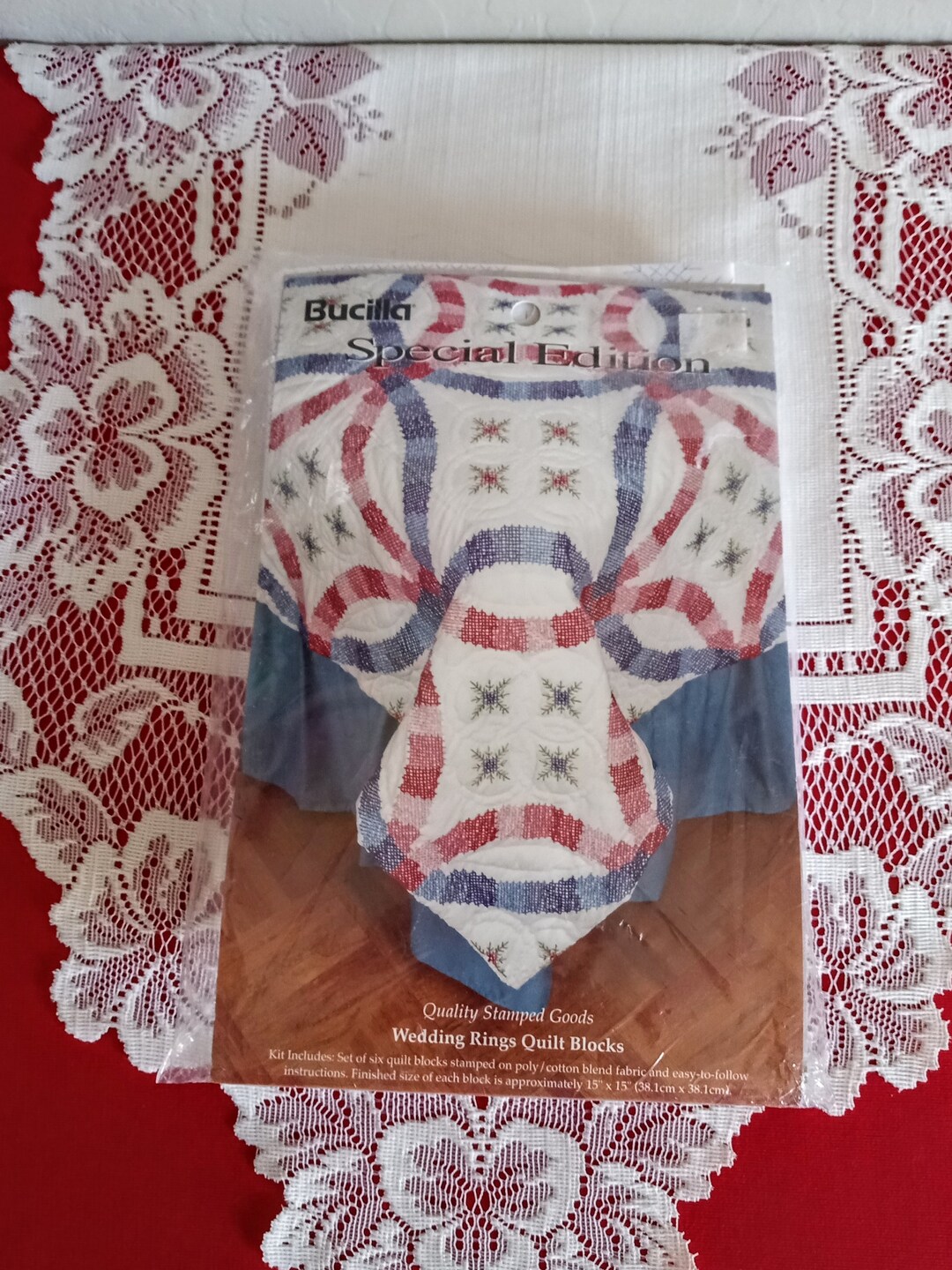 Bucilla Special Edition Wedding Rings Stamped Quilt Blocks Needle Craft ...