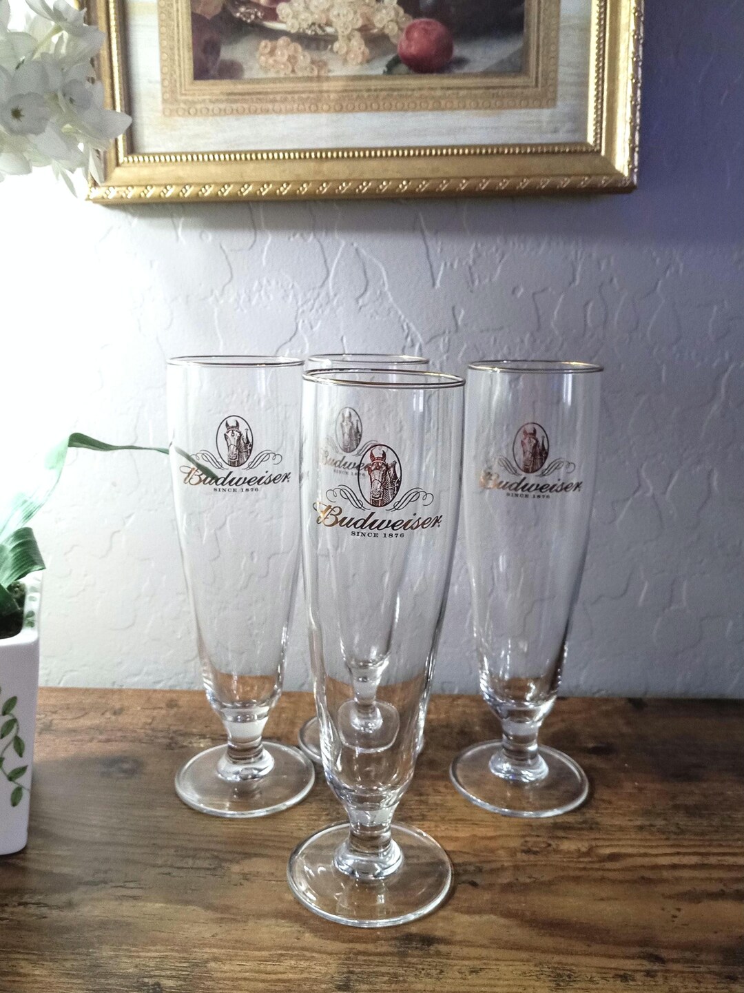 Vintage Budweiser Beer Fluted Cocktail Glasses Barware Set of Four - Etsy