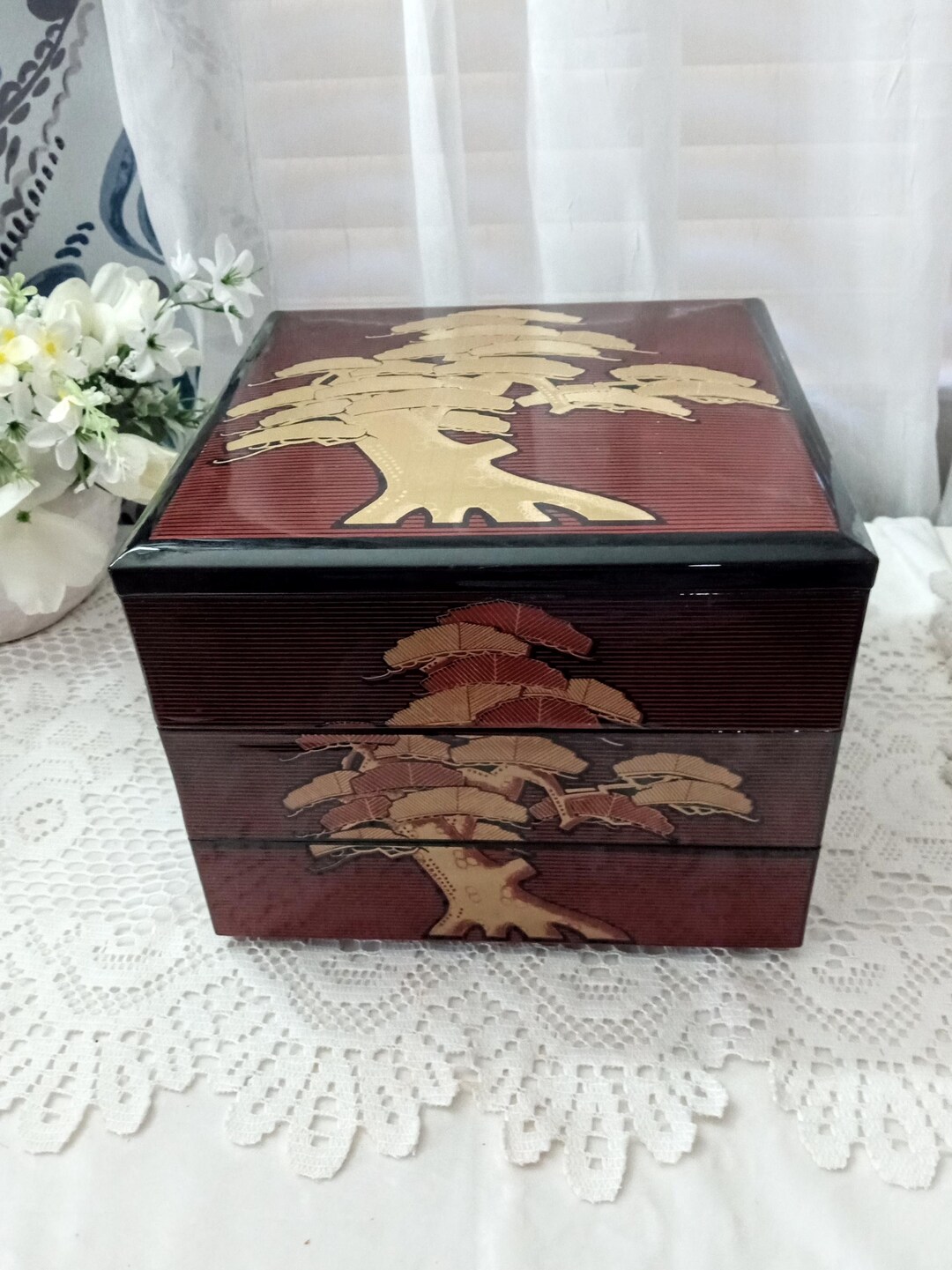 Vintage Square Laquer Stacking Bento Box Three Tier - Etsy