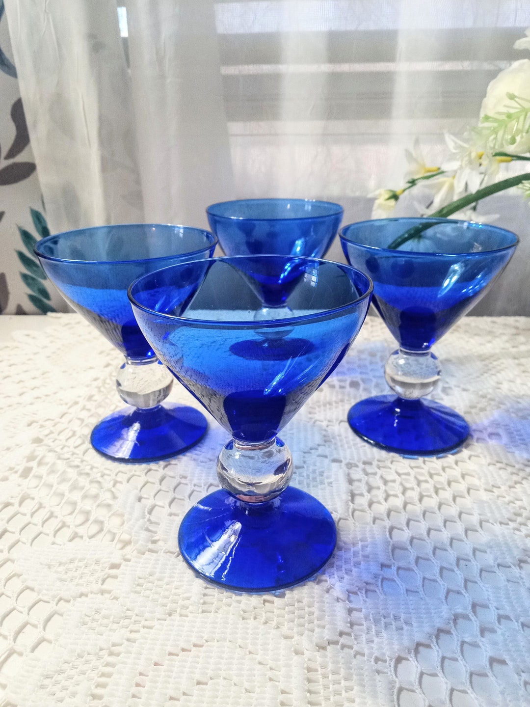 Vintage Blue Cordial Coupe Cocktail Glasses Set of Four - Etsy