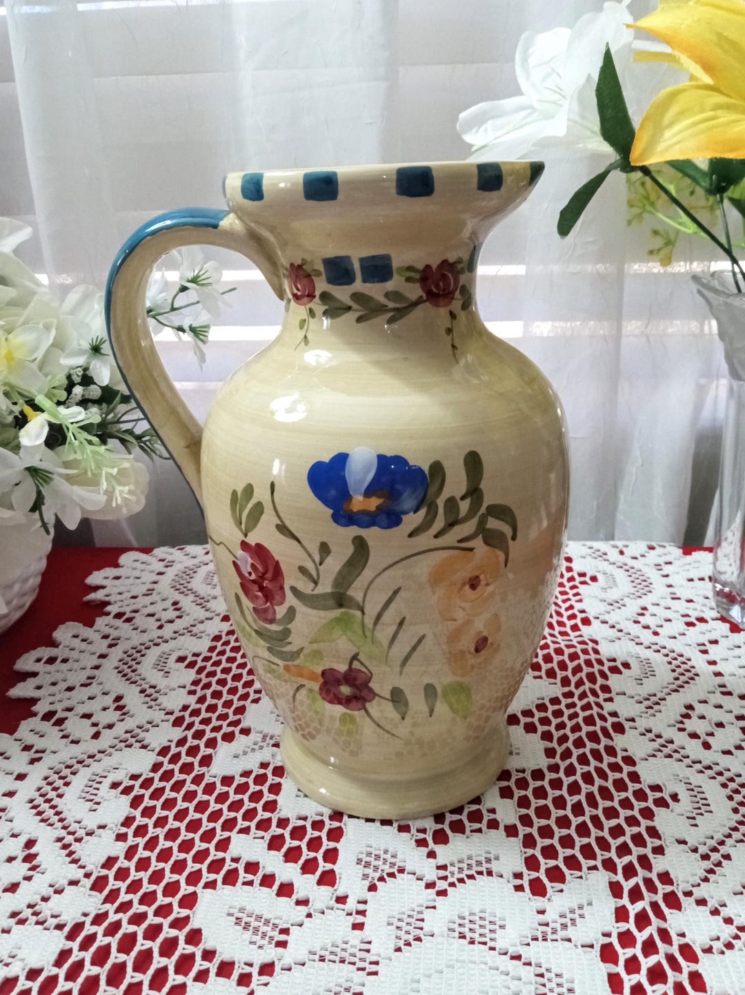 Vintage Yellow Floral Water Pitcher Home Decor by WCL - Etsy
