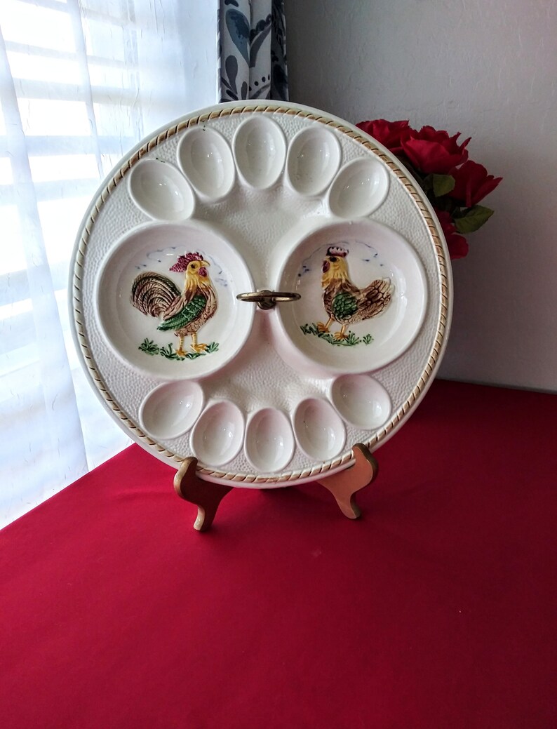 Vintage Ceramic Deviled Egg Condiment Platter Hand Painted - Etsy