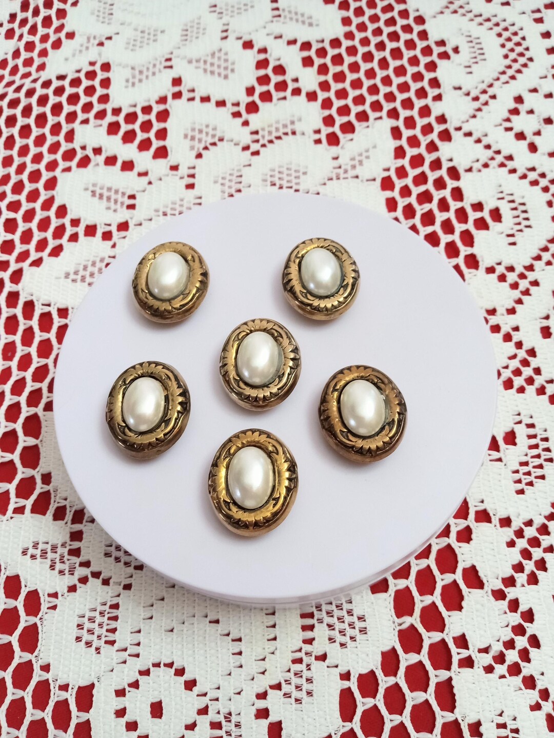 Vintage Simulated Faux Pearl Button Covers Brass Tone - Etsy