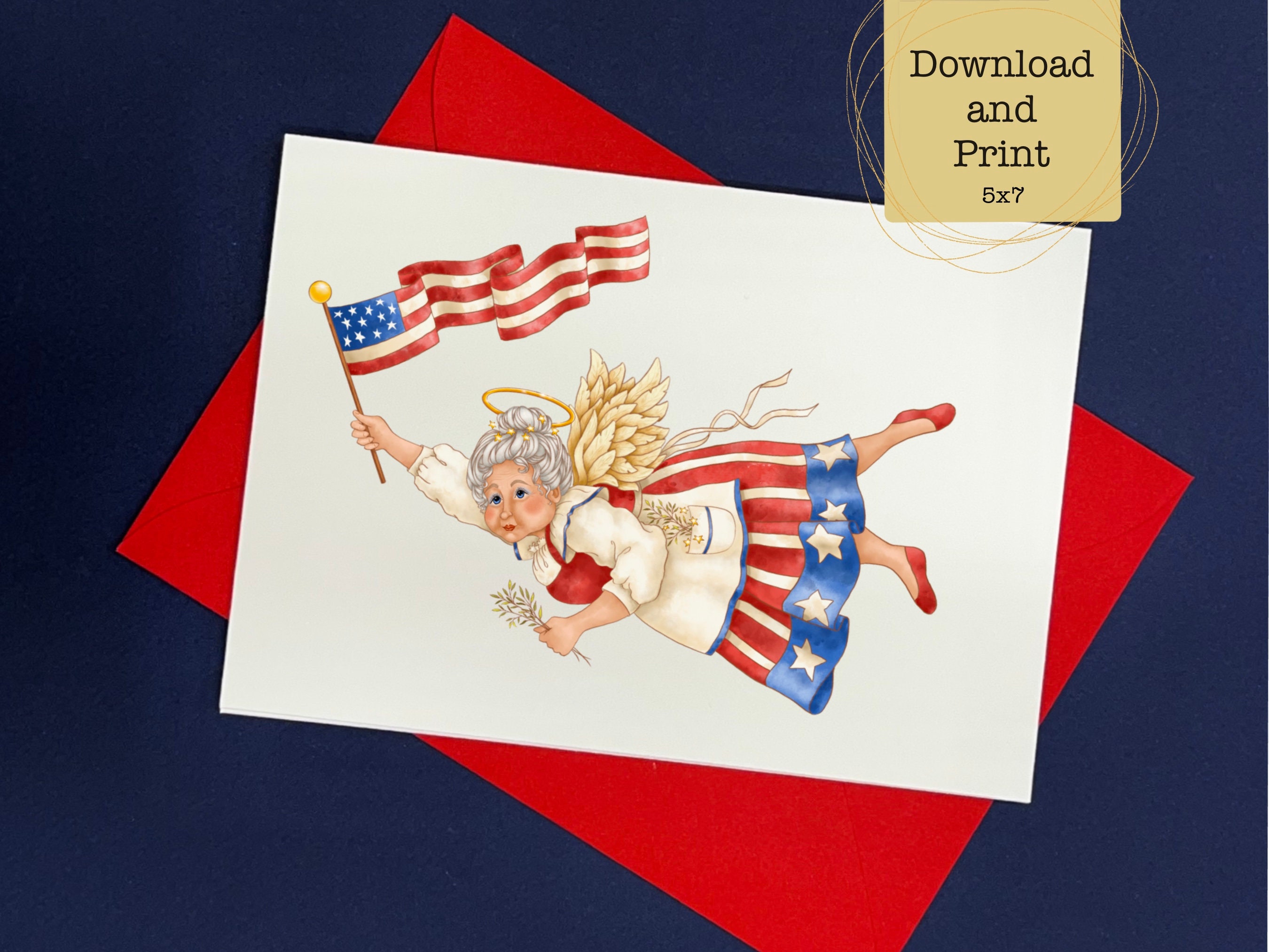 Angel of Freedom Greeting Card- Liberty Angel- American Flag- 4th of ...