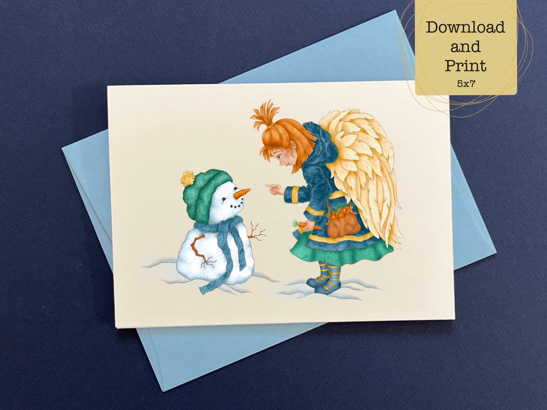 Snow Angel- Angel Greeting Cards- Printable Angel Cards- Snowman ...