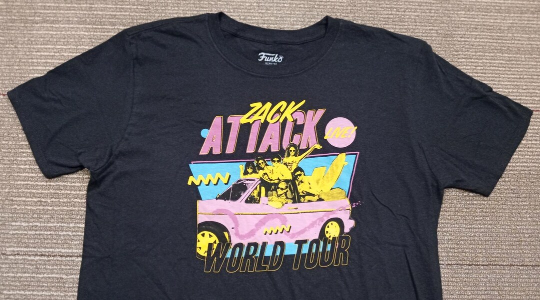 Saved by the Bell Black Graphic T-shirt, Zack Attack Tour, Funko Size ...