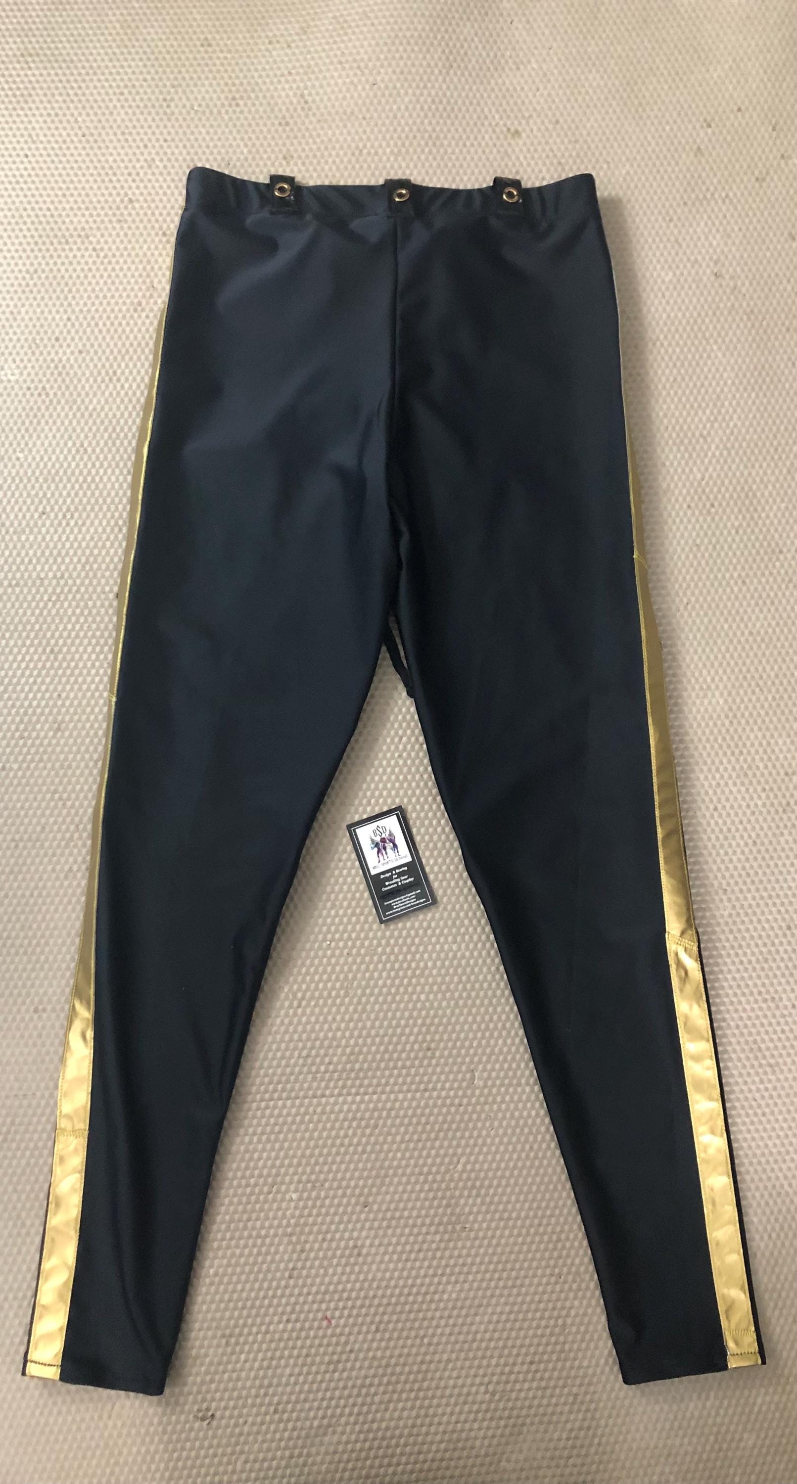 Men’s Pro Wrestling Tights Rocker Style , Size 34” Waist, Black Gold ...