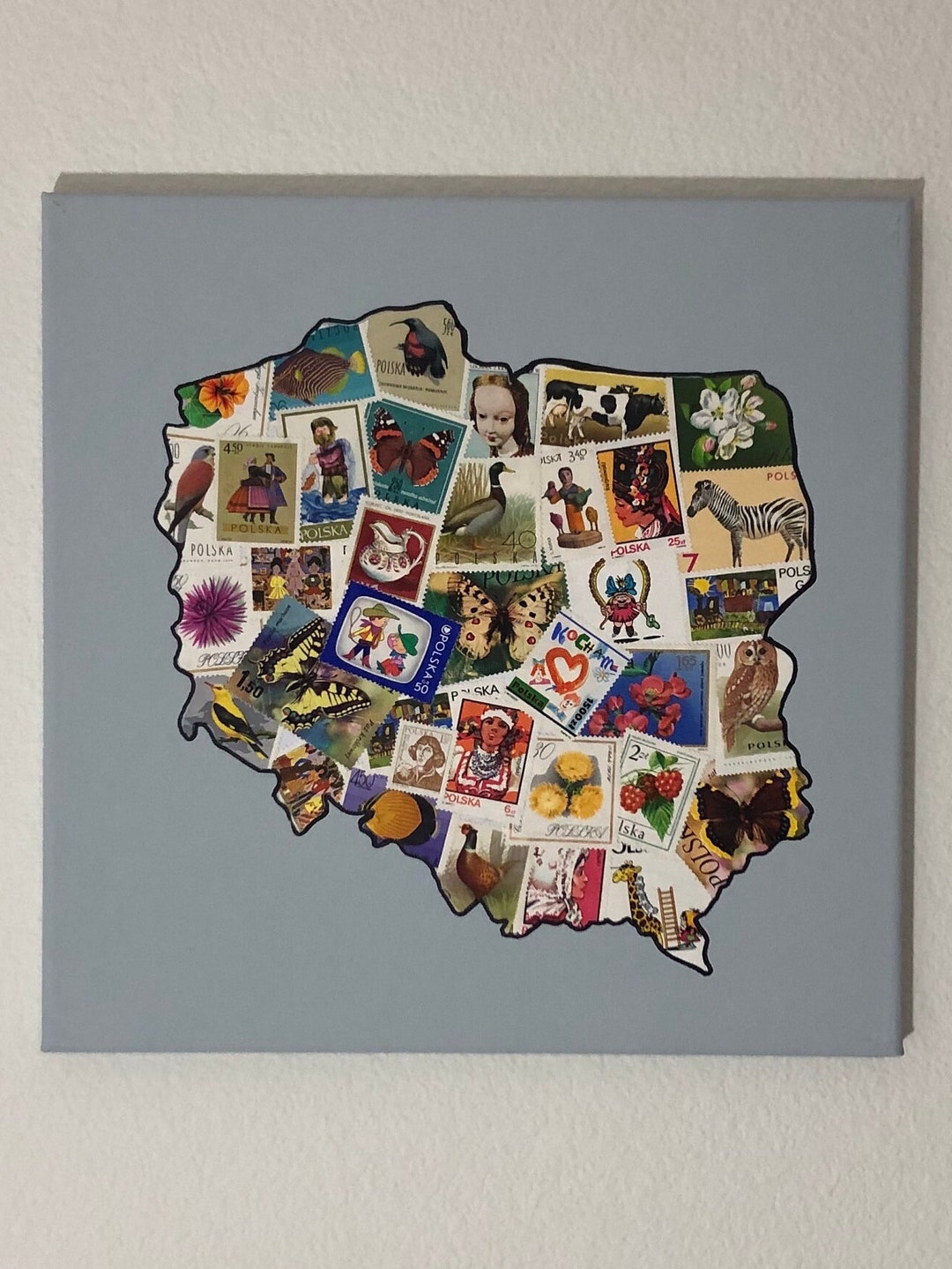 Collage Wall Picture, Map of Poland 12x12, 30x30cm Post Stamps ...