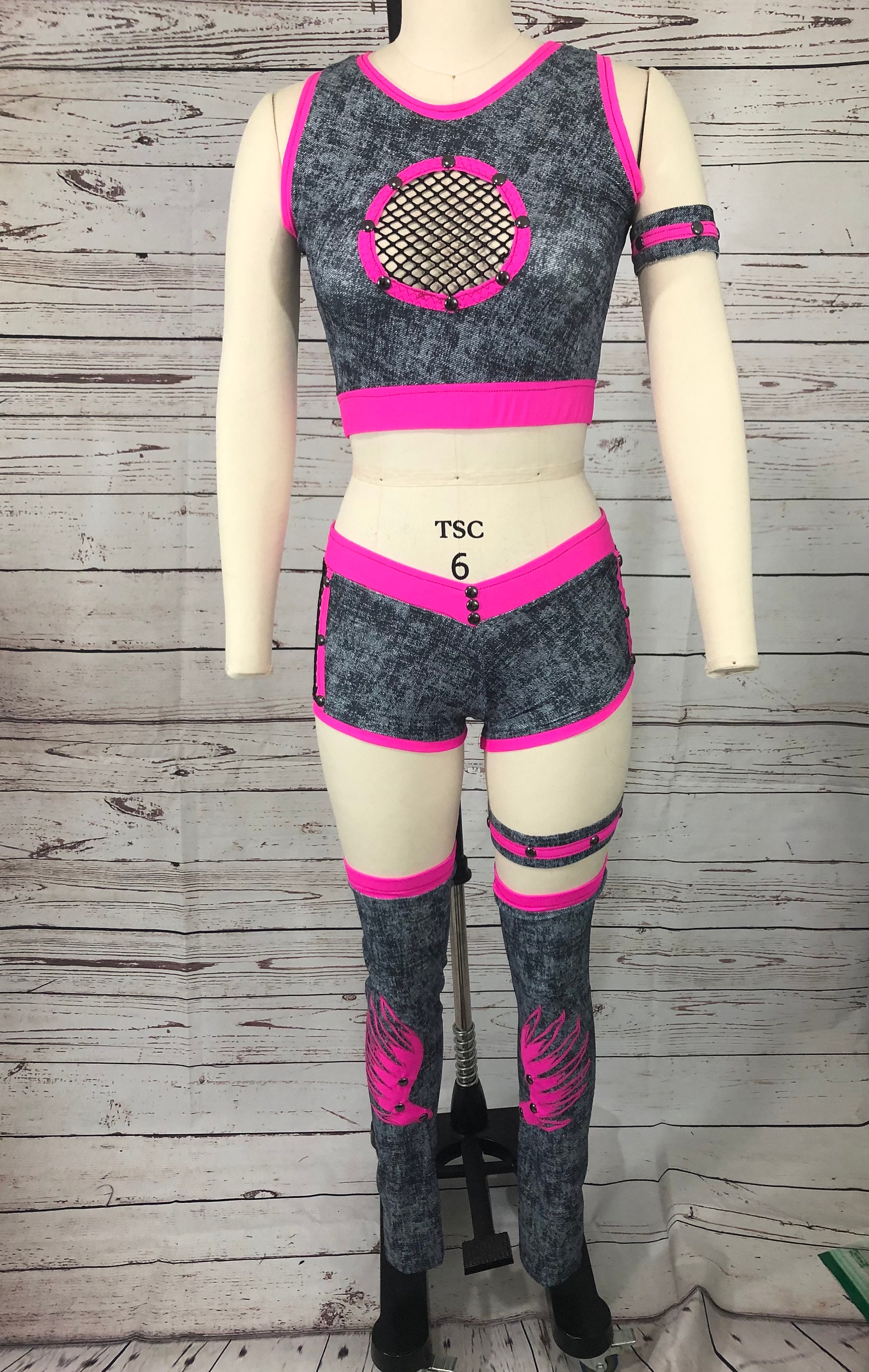 Pro Wrestling Womens Gear Set Jeans Spandex With Hot Pink Details and ...