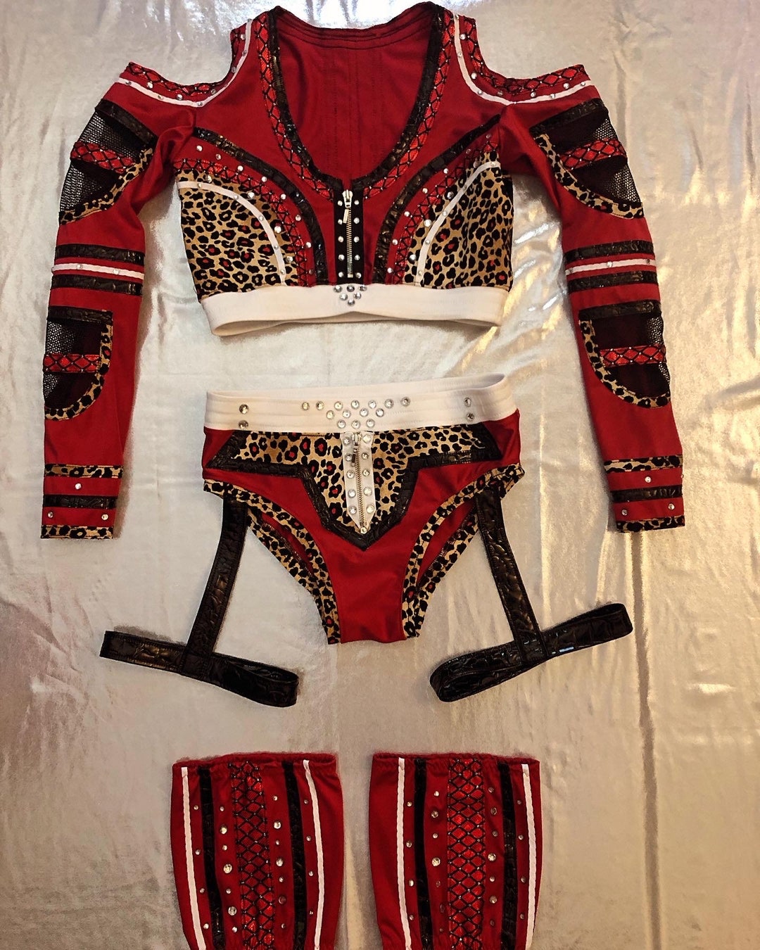 Pro Wrestling Gear Women Wow Wweaew Leopard Red Pleather Etsy 日本