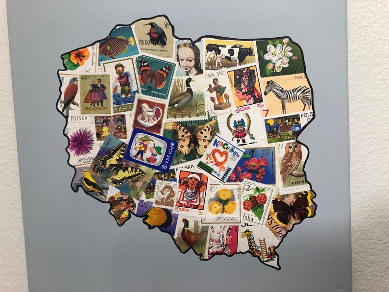 Collage Wall Picture, Map of Poland 12x12, 30x30cm Post Stamps ...