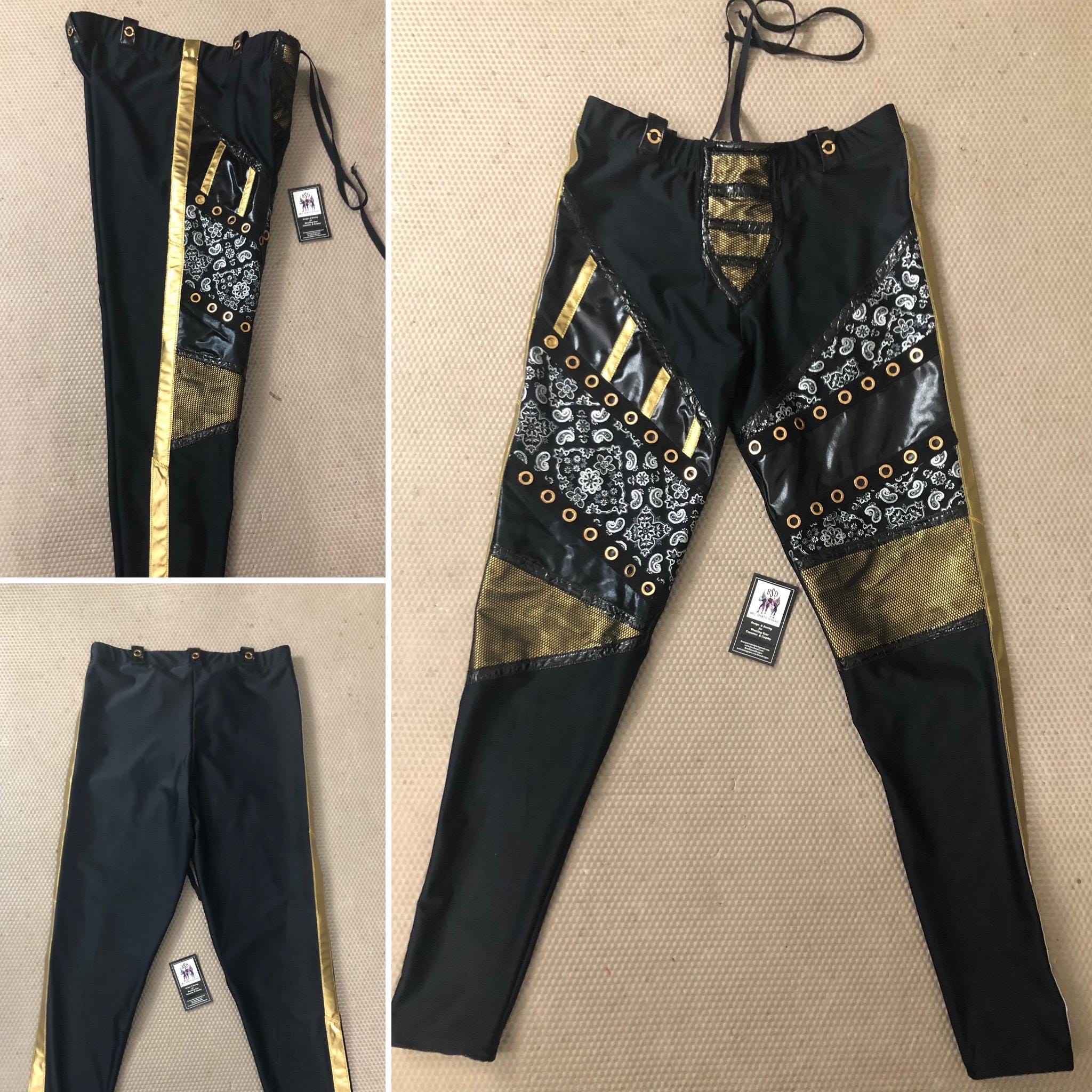 Men’s Pro Wrestling Tights Rocker Style , Size 34” Waist, Black Gold ...