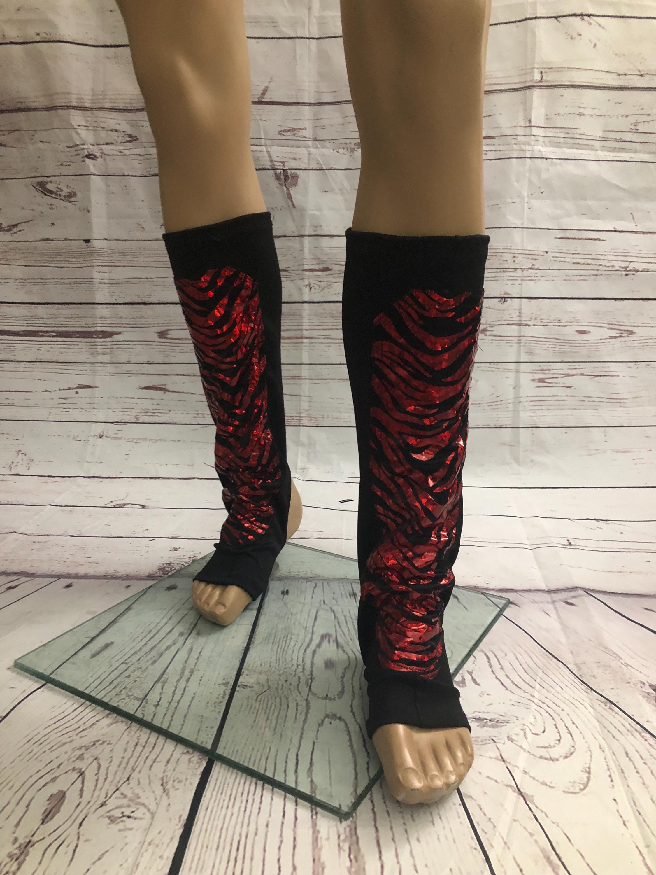 Men’s Pro Wrestling Cosplay Attire Red Black Zebra Trunks, Vest Kickpad ...