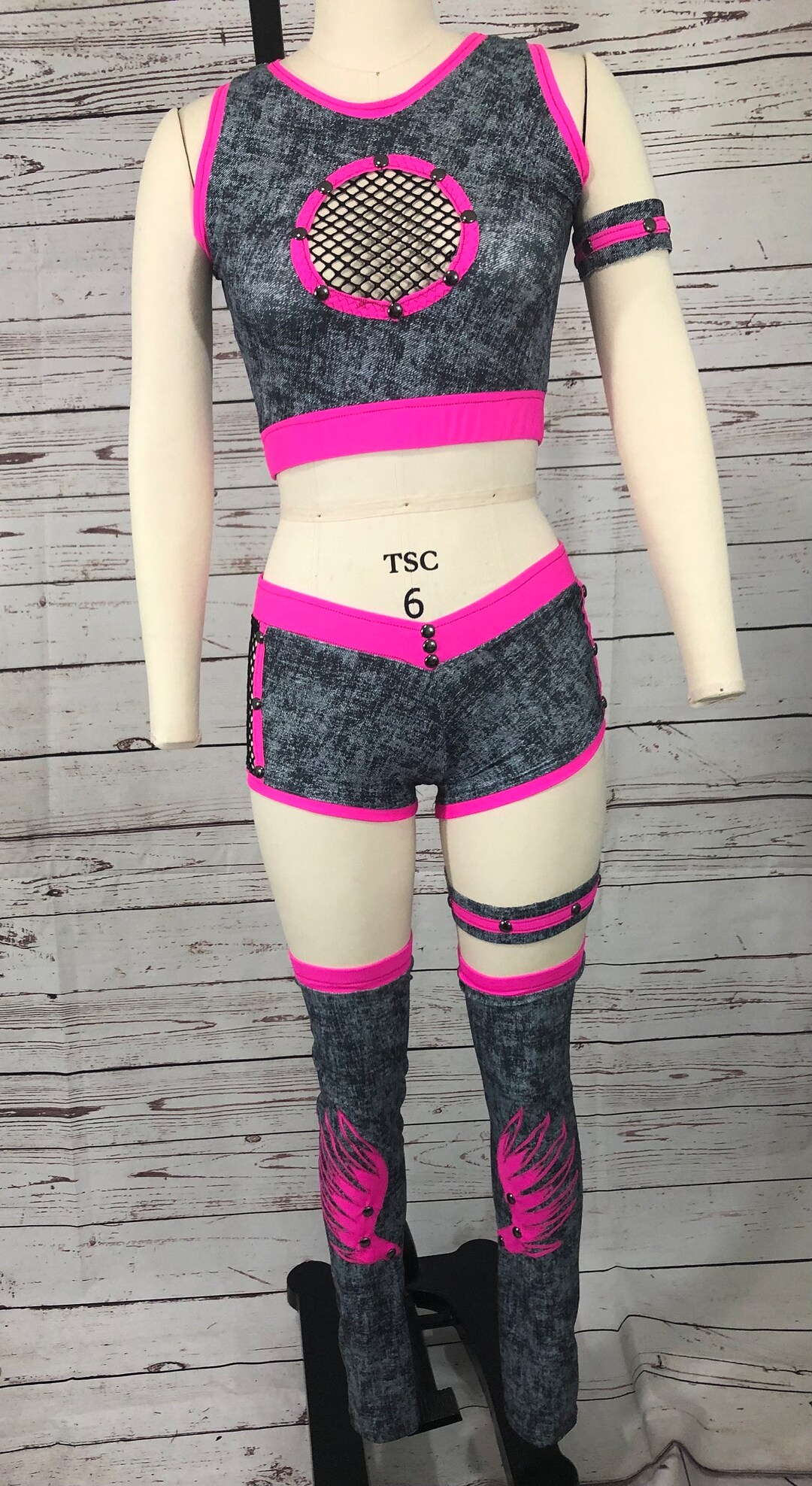 Pro Wrestling Womens Gear, Cosplay, Jeans Spandex With Hot Pink Details ...