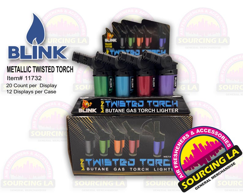 20ct Mini Angle Blink Twisted Torch Lighter Metallic W/ Flame ...