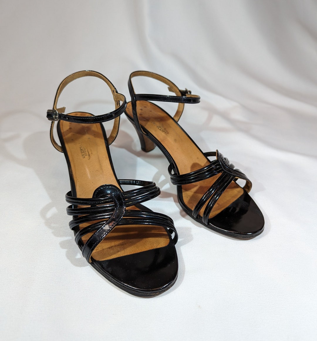 Vintage 1980's Italian Black Patent Strappy Heeled Sandals. UK Size 5 ...