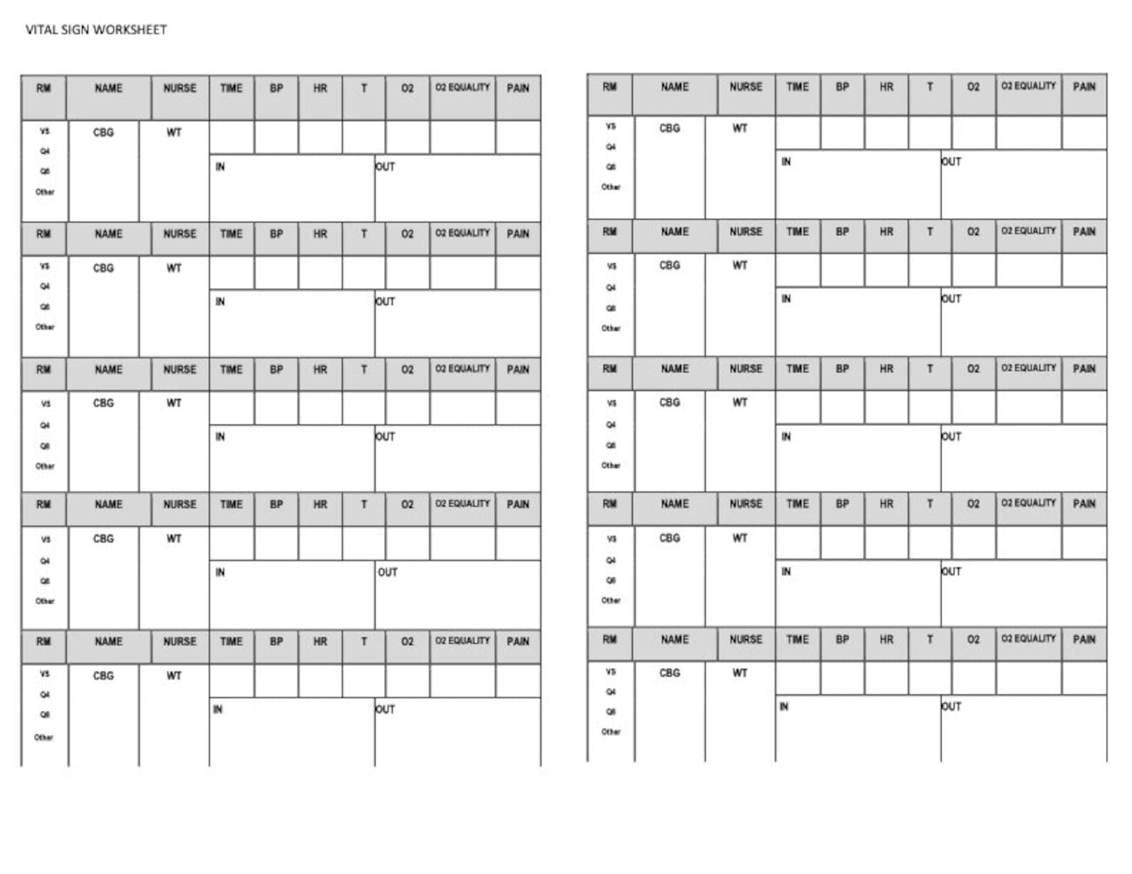 Vital Sign Worksheet - Etsy